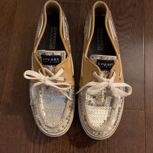 Sperry | Shoes | Sequin Sperrys In Silver And Tan Size 8 | Poshmark